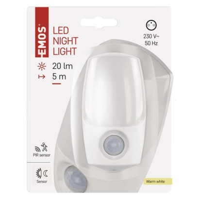 Lampka nocna LED do gniazdka 230V z czujnikiem EMOS P3318 - E-DOMUS